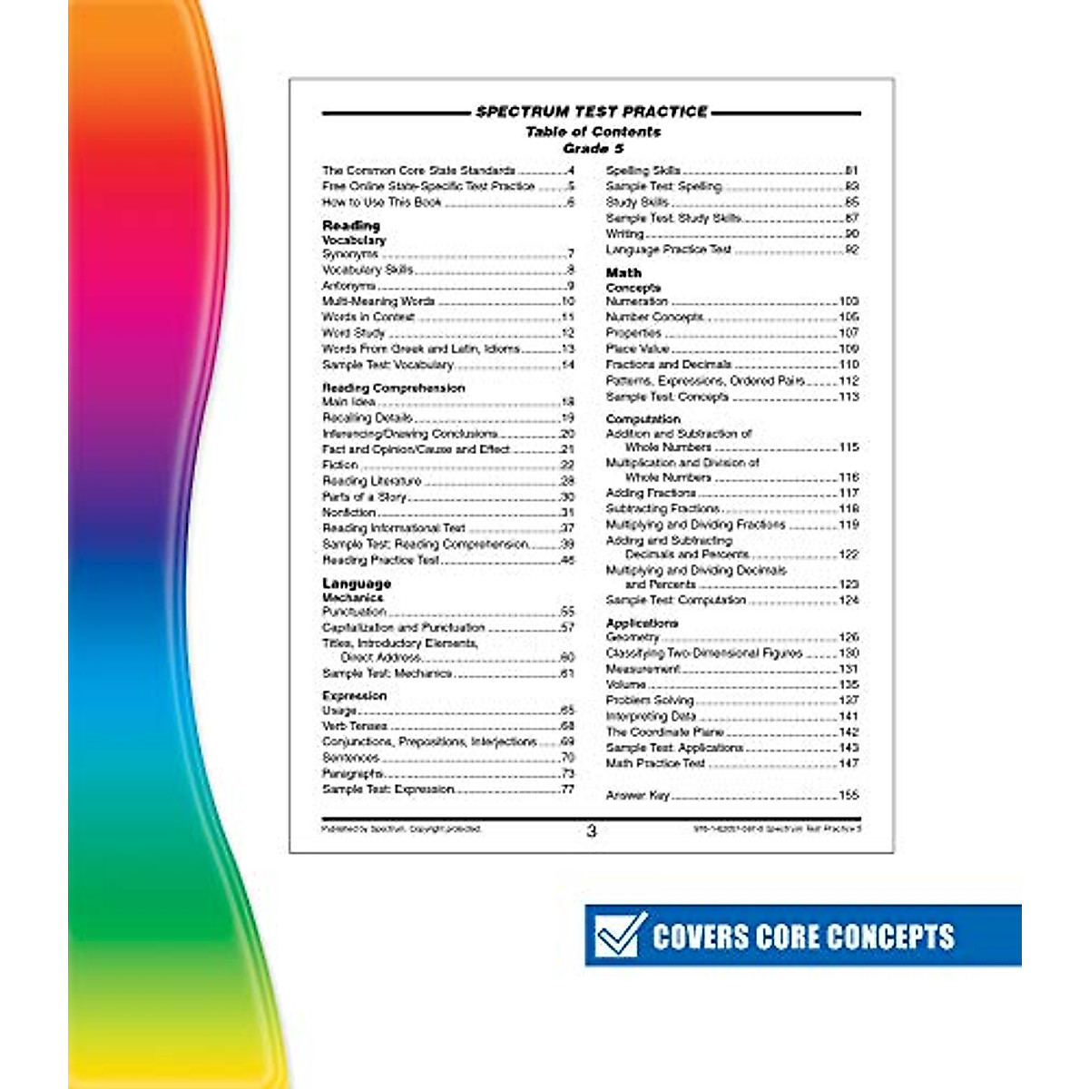 Spectrum 5th Grade Test Practice Workbooks All Subjects, Ages 10 to 11, 5th Grade Test Practice, Language Arts, Reading Comprehension, Vocabulary, Writing and Math Reproducible Book - 160 Pages