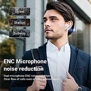 TOPFREE Wireless Earbuds Bluetooth 5.3 Headphones with Charging Case HiFi Stereo Sound in-Ear Earphones Built-in Mic IPX7 Waterproof Touch Control Ear Bud Auto Pairing Noise Cancelling Headset