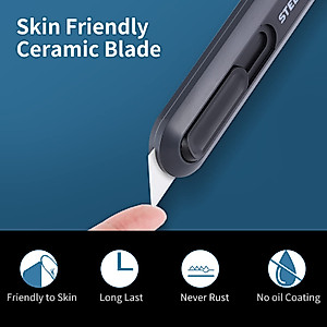 Steelite Auto-Retractable Box Cutter Ceramic Utility Knifes Safe Unboxing Kinves Cartons Cardboard Cutter Suitable for Office and Home Right-handed