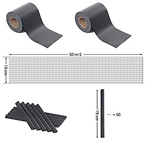 SONGMICS GPJ100GY RAL 7016 PVC Privacy Screen Wind Protection 2 Rolls m x 19 cm Extra Thick with 50 x Mounting Clips Anthracite, 100, Charcoal