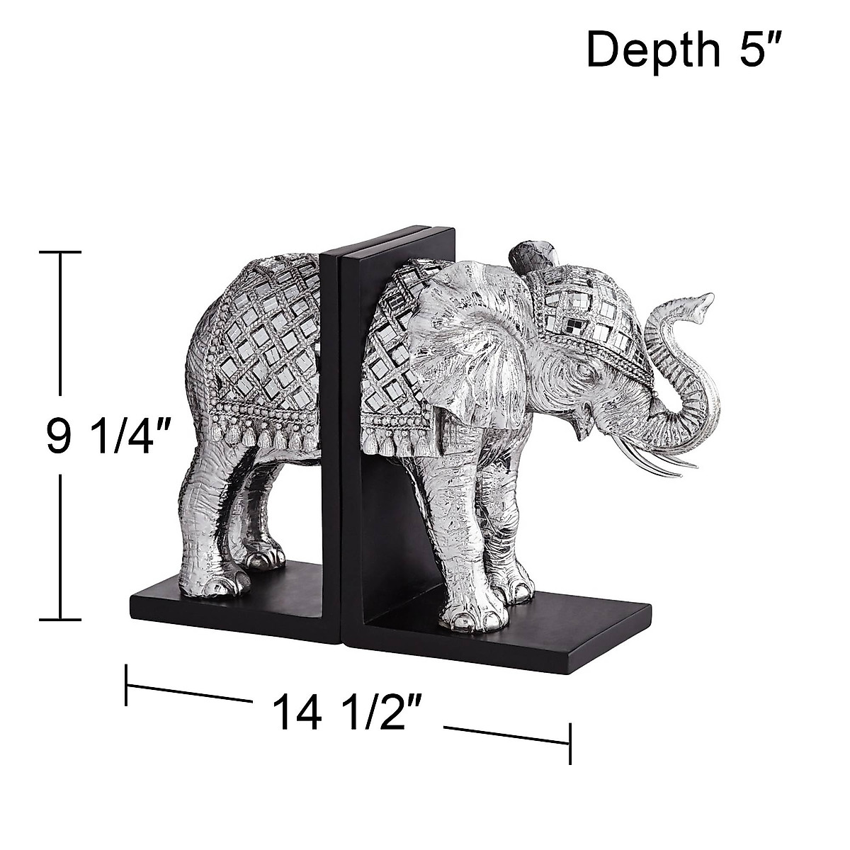Elephant 9 1/4" High Silver Book Ends - Dahlia Studios