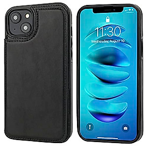 ONETOP Compatible with iPhone 14 Plus Wallet Case with Card Holder, PU Leather Kickstand Card Slots Case, Double Magnetic Clasp and Durable Shockproof Cover 6.7 Inch (Black)