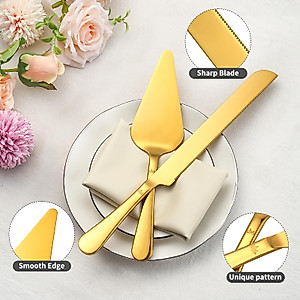 SANEXC Cake Cutting Set for Wedding - Extended Cake Knife And Server Set Thickened Stainless Steel Cake Cutter and Pie Spatula Great for Birthday Anniversary Christmas Gift Gold 2 Pcs