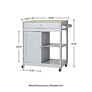 Glitzhome Kitchen Island with Storage Kitchen Cart on Wheels Rolling Kitchen Cart Island Table with Tower Holder Spice Rack Drawer for Dining Room Kitchen, 34.25”H, Gray