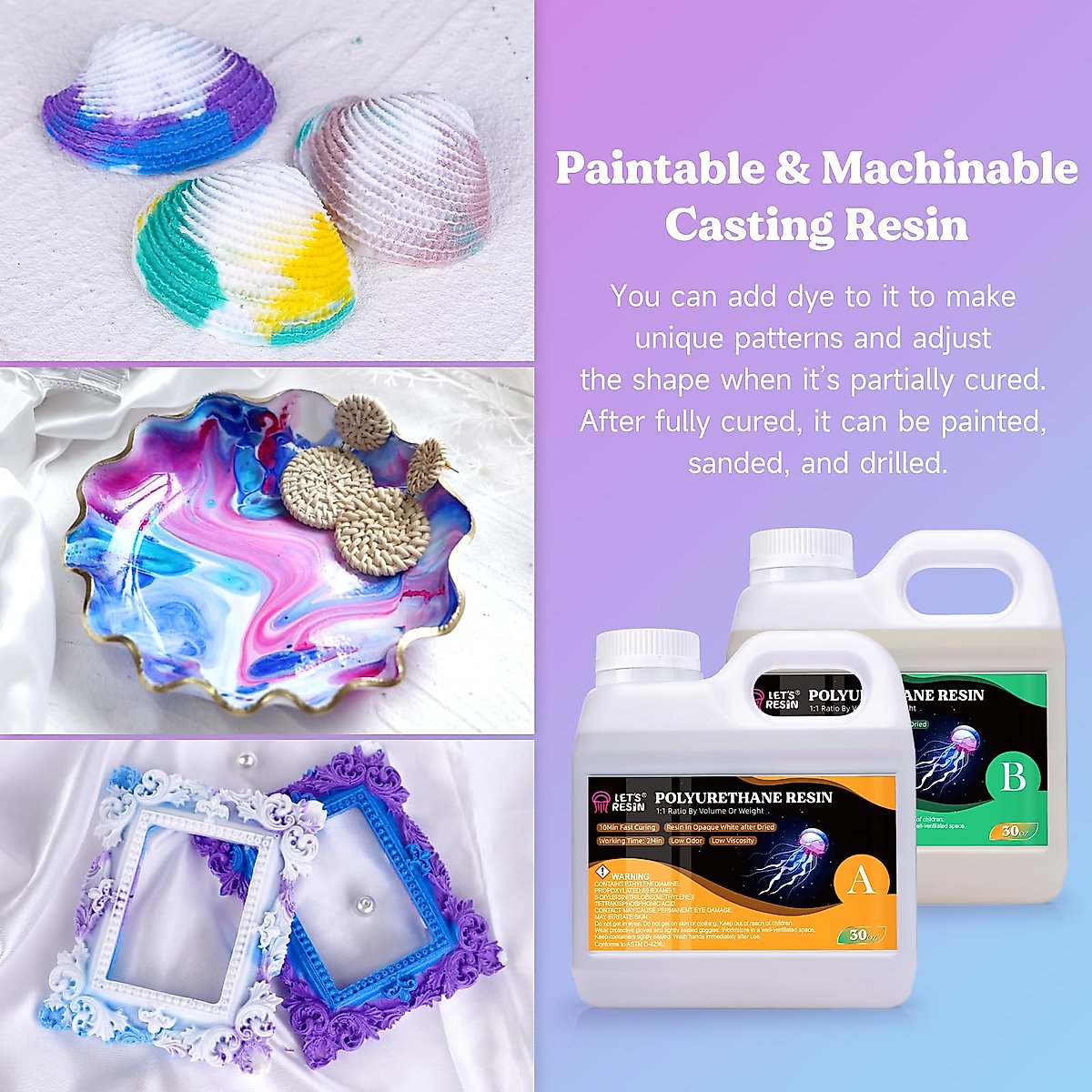LET'S RESIN Polyurethane Resin, 60oz 2 Part Casting Resin, Fast Cured Resin within 10 Minutes, Ultra Low Viscosity & Low Odor Pourable Liquid Plastic for Casting Models, Prototypes & Other Resin Craft