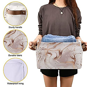 xigua Rose Gold Marble Storage Basket Large Collapsible Rectangle Storage Bin Toys Clothes Organizer for Closet Shelf Nursery Bedroom Home Decor