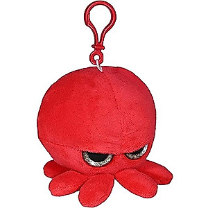 Grumpy Baby Octopus Stuffed Animal Keychain - Mini Plush Keychain Pendant with Clip - Super Cute Soft Stuffed Animal Plushie Toy for Backpack, Handbag, Purse, Car Accessories (Red, 3”)