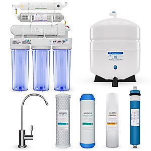 Max Water 8 Stage 50 GPD (Gallon Per Day) RO (Reverse Osmosis) + pH Alkaline (3 in 1) Under Sink Water Filter System for Drinking