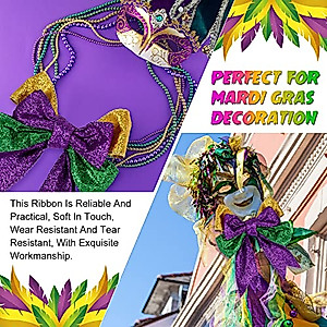 3 Roll 30 Yards Halloween Glitter Wired Ribbon Halloween Party Favors Decor Gift Wrapping Ribbon for Craft Headband Bow Decor (Gold, Purple, Green, 1.5 Inch)