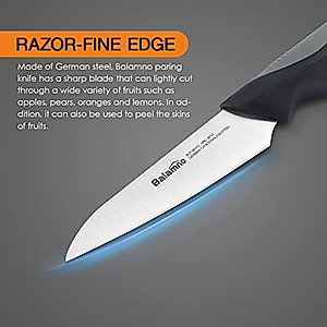 Balamno Paring Knife, 4 Inch Kitchen Knives for Fruits and Vegetables, German Steel Fruit Knife Tomato Cutter with Non-slip Ergonomic Grip, Injection Molding, Ultra Sharp