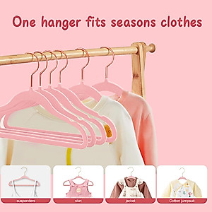 Stormix Baby Clothes Hangers 16 Pack, Kids Velvet Hangers Non-Slip, Clothes Hangers with Shoulder Notches for Toddler Children Pink (Gold Hook)