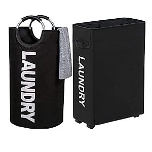 ZERO JET LAG 82L Large Laundry Basket Collapsible Fabric Laundry Hamper and 22in Rolling Slim Laundry Hamper Basket on Wheels