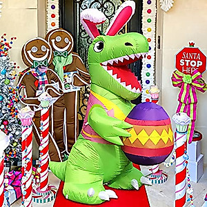 KOOY 8 FT Easter Inflatables Decoration Dinosaur with Eggs,Built in LED Lights Holiday Blow Up Yard Decoration for Holiday Party,Indoor,Outdoor,Garden,Yard Lawn Decor