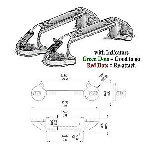 AmeriLuck 16.5inch Suction Bath Grab Bar with Indicators, Balance Assist Bathroom Shower Handle, Silver/Grey（Pack of 2）