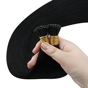 Sunny Hair 22inch I Tip Hair Extensions Human Hair Black Itip Human Hair Extension Jet Black I Tip Hair Extensions Black for Party Itips for Women Tip Hair Extensions Add Length 50G 50S