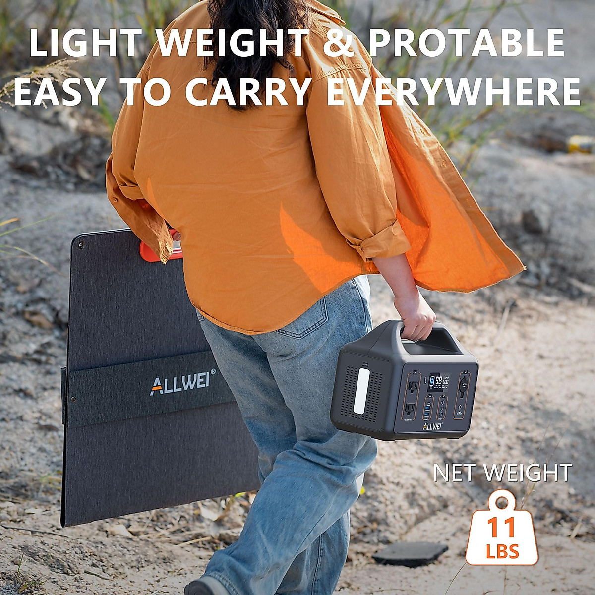 ALLWEI 500W Solar Generator(1000W Peak) with 100W Portable Solar Panel, 461Wh Portable Power Station, 3 USB-C Port PD60W, 2 AC Outlet, Solar Power Generator for Outdoor RV Camping CPAP Emergency