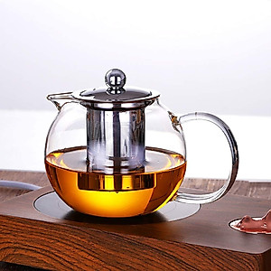 HKKAIS Glass Teapot with Removable Infuser Stovetop & Microwave Safe Borosilicate Clear Glass Teapot (22OZ)