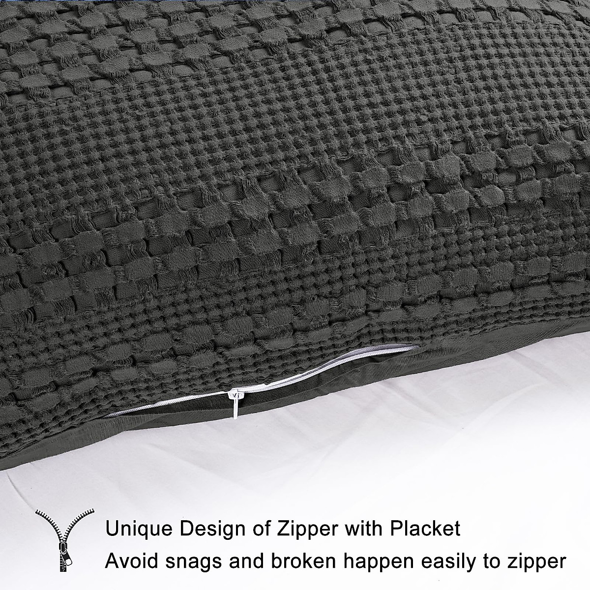 PHF 100% Cotton Waffle Body Pillowcase with Zipper, 1 Pack 20" x 54" Soft Skin-Friendly Pillow Sham, No Filling, Aesthetic Woven and Breathable Waffle Weave Body Pillow Cover for Bed, Black