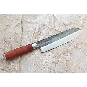 Crude - 7 Inch Japanese Santoku Chef Knife, Carbon Steel, Forged !