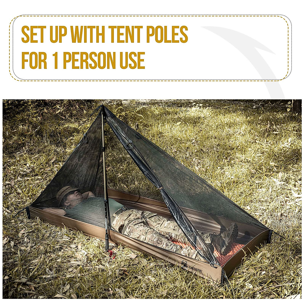 OneTigris Mesh Teepee Tent, Ultralight 1 Person Screen Room with Waterproof Bathtub Floor for Outdoor Camping Hiking Backpacking Bushcraft Tarp Hot Tent Shelter