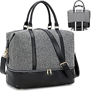 CAMTOP Weekender Travel Bag for Women Ladies Overnight Carry On Tote Duffel Bag with Luggage Sleeve and Shoes Compartment (A-Gray)