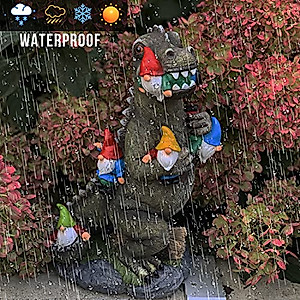 Malister 14 Inch Dinosaur Gnomes Garden Statues for Fall Winter Garden Decor, Garden Gnomes Statues Outdoor Decor, Outdoor Statues for Patio, Lawn, Yard Decorations Outdoor, Housewarming Garden Gifts