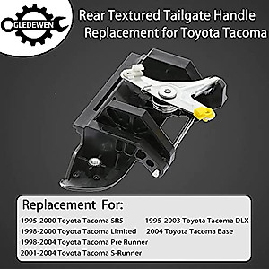 Tailgate Door Handle, Exterior Rear Textured, Compatible with 1995 1996 1997 1998 1999 2000 2001 2002 2003 2004 Toyota Tacoma Pickup Replace# 6909035010 TO1915102 Tail gate Outside Liftgate Lock Latch