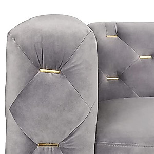 AVZEAR Large Sofa, Mid Century Modern 3 Seater Sofa 84'' Velvet Upholstered 3-Seater Living Room Sofa with Button and Copper Nail on Arms and Back for Living Room Bedroom Small Apartment Office, Grey