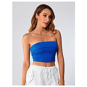 SOLY HUX Women's Ribbed Knit Basic Y2K Crop Tube Top Sleeveless Strapless Casual Summer Tops Pure Blue M