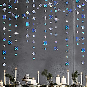 Iridescent 18th Birthday Decorations Number 18 Circle Dot Twinkle Star Garland Kit Metallic Hanging Streamer Bunting Banner Backdrop for Girls Happy 18 Year Old Eighteen Anniversary Party Supplies