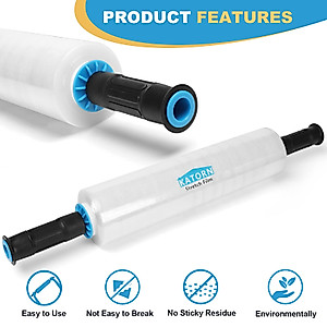 【2 Pack】KATORN Stretch Wrap Film with Rolling Handles, 15 Inch x 1000 Feet Shrink Wrap Roll for Pallet Wrap, Industrial Strength Plastic Wrap, Moving Supplies for Packing, 60 Gauge, Clear