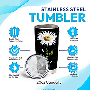 Hyturtle Personalized Gifts For Daisy Flower Lover - Birthday Christmas - Faith Hope Love Daisy Flower Print Custom Name Stainless Steel Tumbler 20oz With Straw Lid - Gifts For Her Women Girl Friend