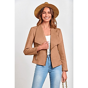PRETTYGARDEN Women's Faux Suede Jackets 2025 Spring Fall Clothes Long Sleeve Open Front Cropped Coat Outwear (Camel,Small)