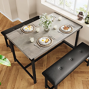 CREMORE Dining Table Set for 4 People, Dining Room Table Set with Upholstered Benches for Kitchen, Small Space, Apartment, Industrial Style, Rustic Grey