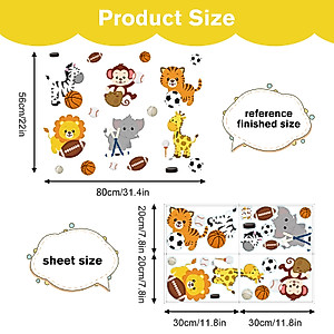 Supzone Cartoon Animal Sport Wall Decals Sports Balls Wall Stickers Jungle Monkey Lion Giraffe DIY Vinyl Wall Art Sticker for Kids Baby Nursery Playroom Bedroom Girls Boy Room Wall Decor