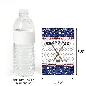 Big Dot of Happiness Shoots and Scores - Hockey - Baby Shower or Birthday Party Thank You Cards (8 Count)