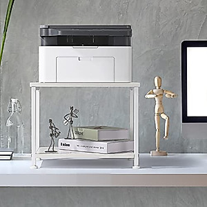 Printer Cart White Printer Stand Rack with Wheels Under Desk Printer Table with Storage 2 Tier Rolling Printer Holder for Desk Shelf Organizer for Scanner Fax Machine Home Printers Holder