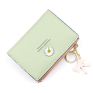 Women's wallet, female short Korean version of fashion chrysanthemum coin purse, soft thin wallet., Light green