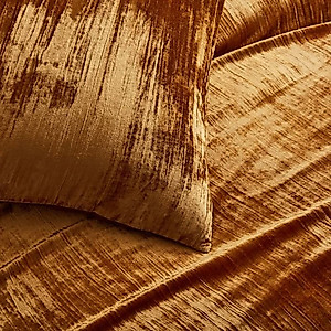 Sophia-Art Crushed Velvet Duvet Cover 3 Pcs Set Solid Pattern Luxury Bedding Cover Comforter Cover with 2 Pillow Shames (Crush- Gold, Queen 90inch W x 90inch L)