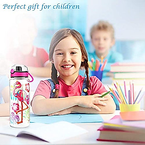 Cute Water Bottle for School Kids Girls, BPA FREE Tritan & Leak Proof & Easy Clean & Carry Handle, 23oz/ 680ml - Flamingo