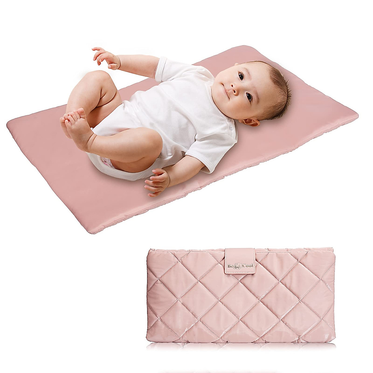 Portable Travel Baby Changing Pad, Soft Large Quilted Padded Foldable Wipeable Waterproof Changing Mats, for Infant Newborn & Toddlers Home Travel Outside (Dusty Pink)