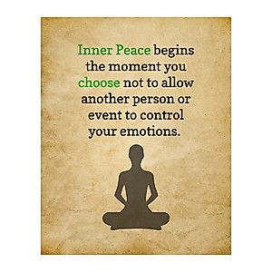 Inner Peace Begins - Spiritual Yoga Inspirational Wall Art, Meditation Parchment Paper Motivational Wall Decor Print For Living Room Decor, Home Decor, Office Decor, or Bedroom Decor, Unframed - 8x10