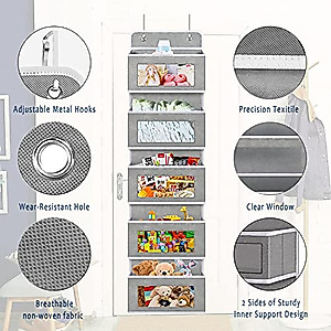 TASIXUN Over Door Hanging Organizer, 5-Shelf Wall Mount Foldable Storage for Bedroom or Kitchen, Clear Window Large Pockets for Storage Cosmetics, Stationery, Sundries (Grey, 5 Layers)