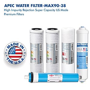 APEC Water Systems FILTER-MAX90-38 US Made 90 GPD Complete Replacement Set for Ultimate Series Reverse Osmosis Water Filter System with 3/8" D Tubing Quick Dispense, White