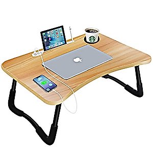 Laptop Bed Desk,Portable Foldable Laptop Lap Desk Tray Table with USB Charge Port/Cup Holder/Storage Drawer,for Bed/Couch/Sofa Working, Reading