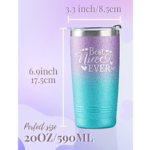 Onebttl Niece Gifts from Aunt, Insulated Stainless Steel Coffee Mug Tumbler with Lid and Straw, from Uncle, Perfect for Birthday, Christmas, 20oz/590ml, Purple Blue Glitter - Best Niece Ever