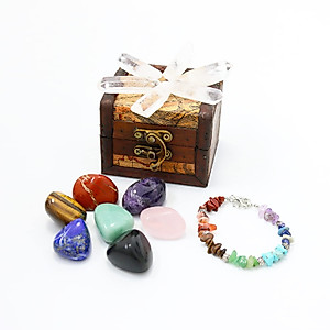 Nvzi Crystals and Healing Stones Set in Wooden Display Box, Gemstones and Crystals Kit, 7 Chakra Stones, Spiritual Gifts for Women, Witchcraft Supplies and Tools, Raw Crystals for Beginners