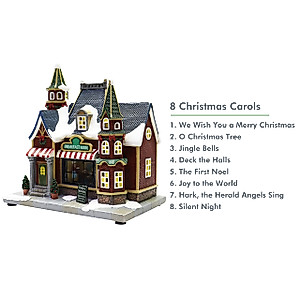MOMENTS IN TIME Resin Christmas Village Building, Breakfast Nook with LED Lights and Christmas Music - Battery Operated (not Included) (Optional 4.5V Adapter not Included)