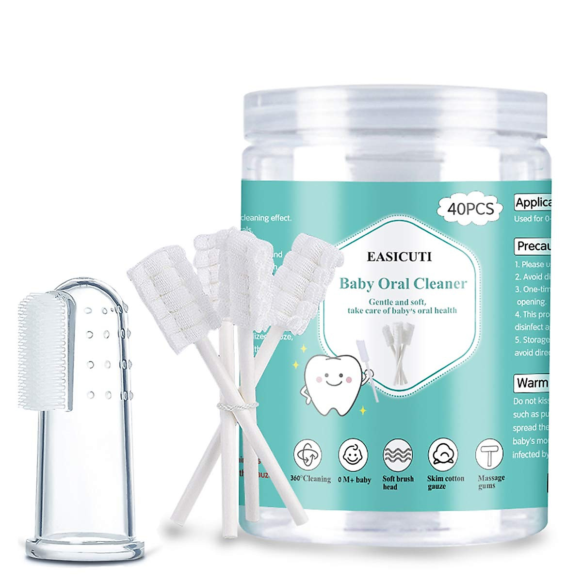 Baby Toothbrush, Baby Tongue Cleaner, 40Pcs Disposable Infant Toothbrush Clean Baby Mouth, Gauze Toothbrush Infant Oral Cleaning Stick Dental Care for 0-36 Month Baby + Free 1Pcs finger toothbrush