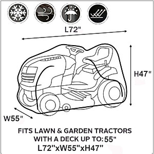 Tractor Cover Waterproof Riding Lawn Mower Cover Heavy Duty Water Sun Resistant Garden Tractor Lawn Mower Cover with Zipper Bag Size L72 xW55 xH47 in
